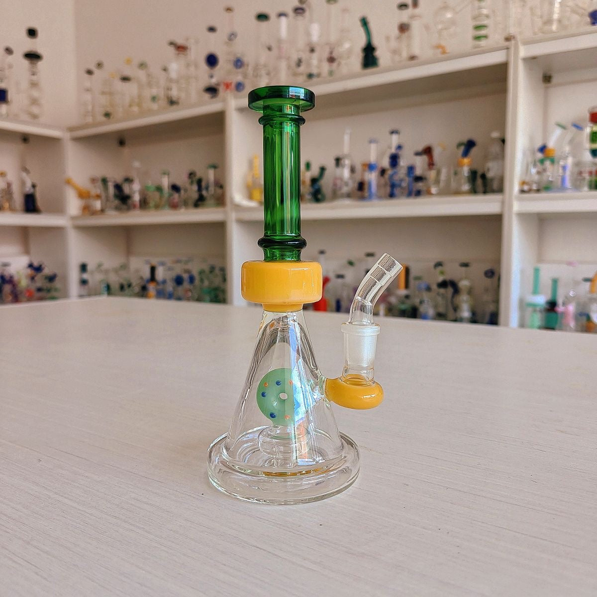 CUSTOM | 8 Inch Color-Block Donut Perc Beaker Glass Bong – Realway